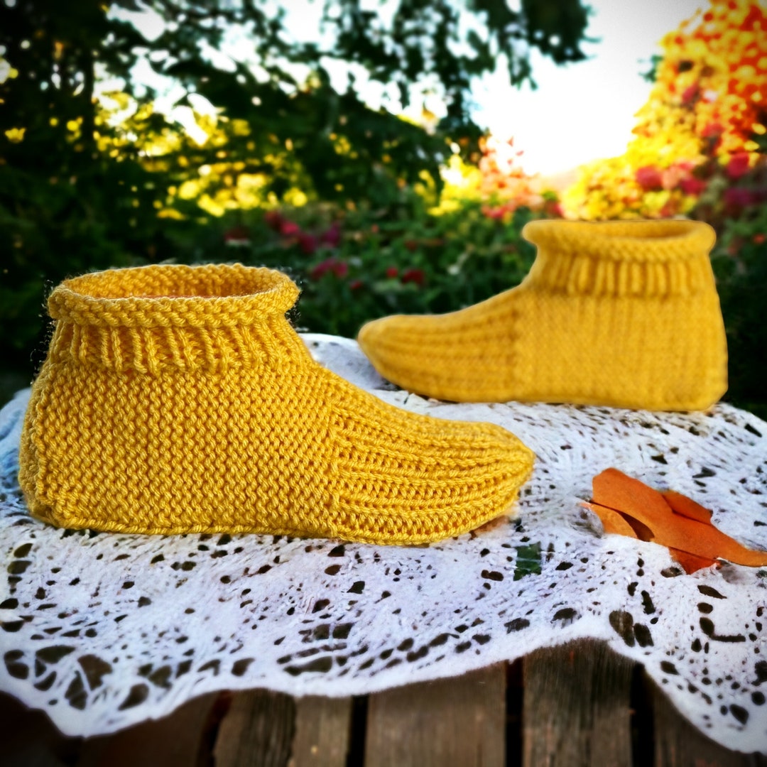 Knitting Pattern - Adult Cuffed Booties House Shoes - Easy Knit ...