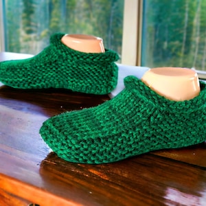 Custom DOUBLE Thick Hand Knit Slippers Knitted Bootie Slippers Moccasin ...