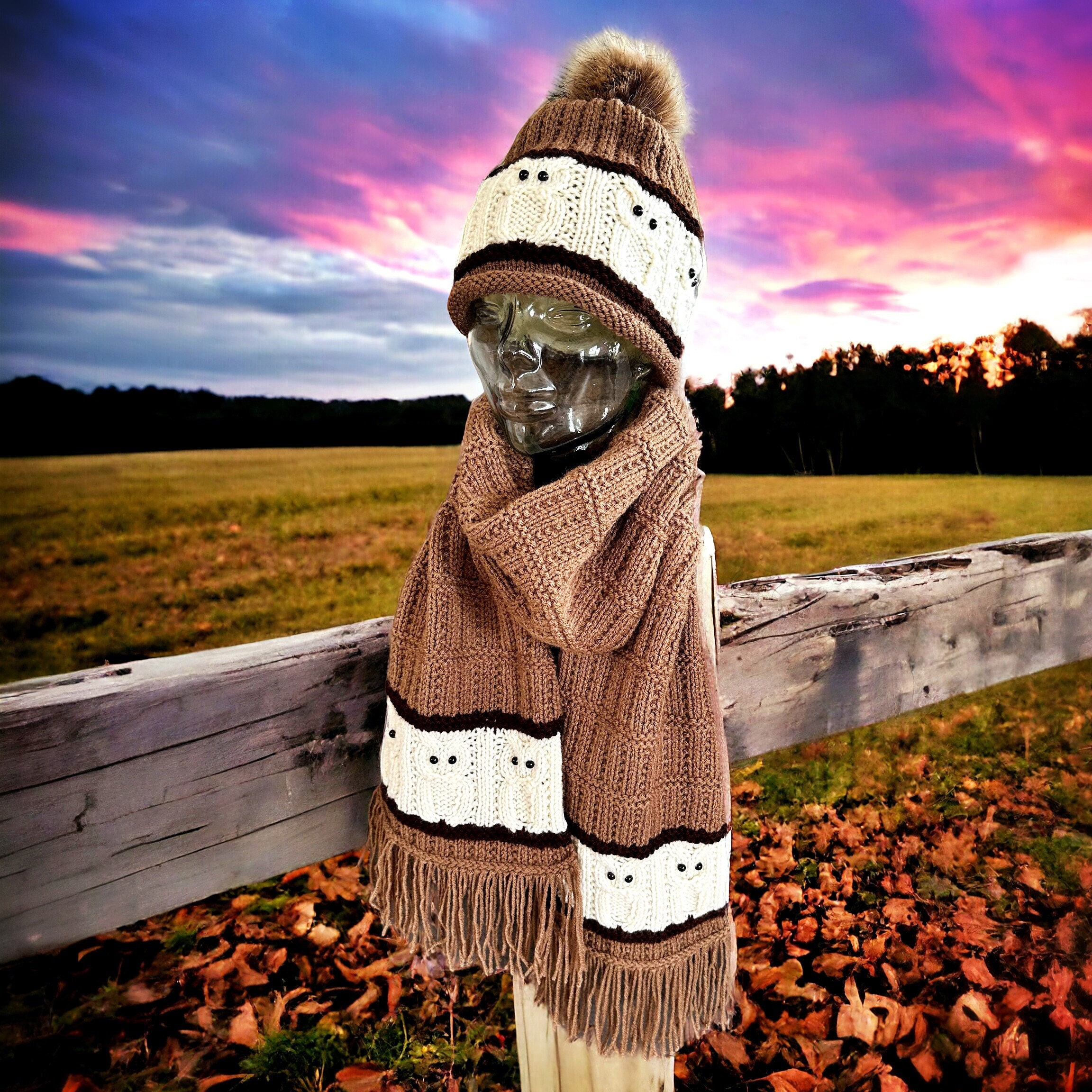 Knitting Pattern - Owl Scarf, Owl Motif, Knit Flat on Straight Needles ...