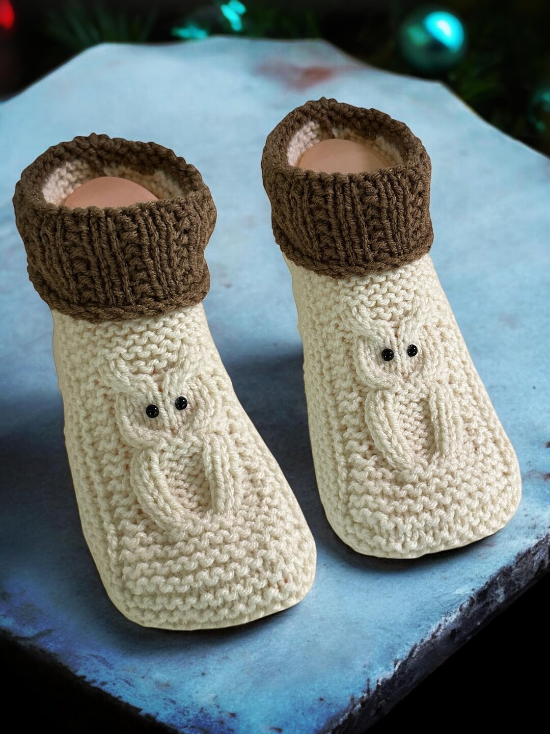 Knitting Pattern - Knitted Cable Owl Slippers With a Cuff - Moccasin ...