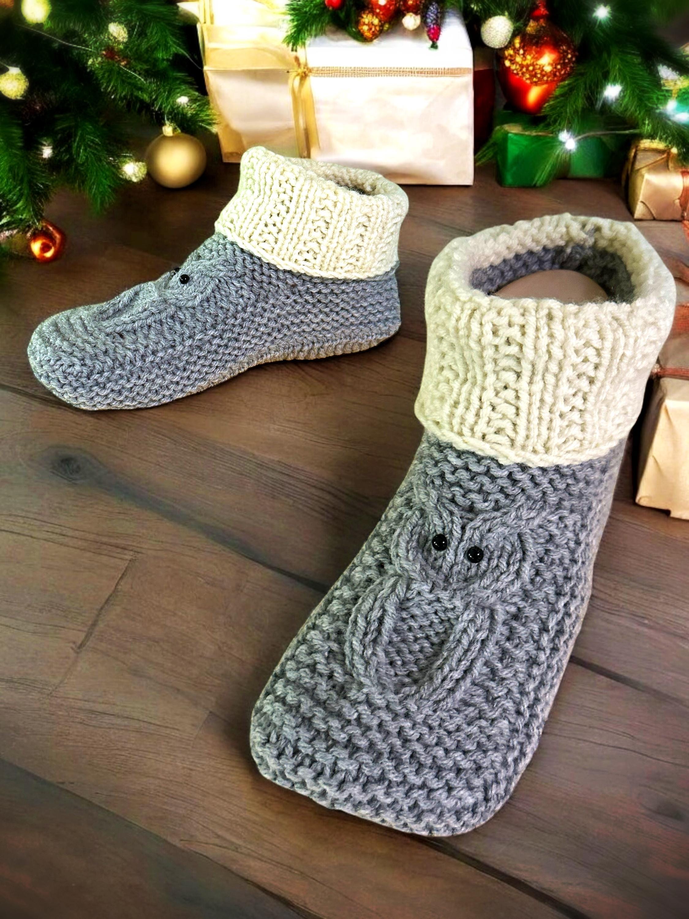 Knitting Pattern - Knitted Cable Owl Slippers With a Cuff - Moccasin ...