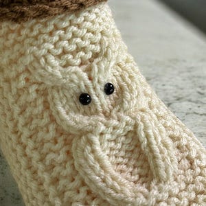 Knitting Pattern - Knitted Cable Owl Slippers With a Cuff - Moccasin ...