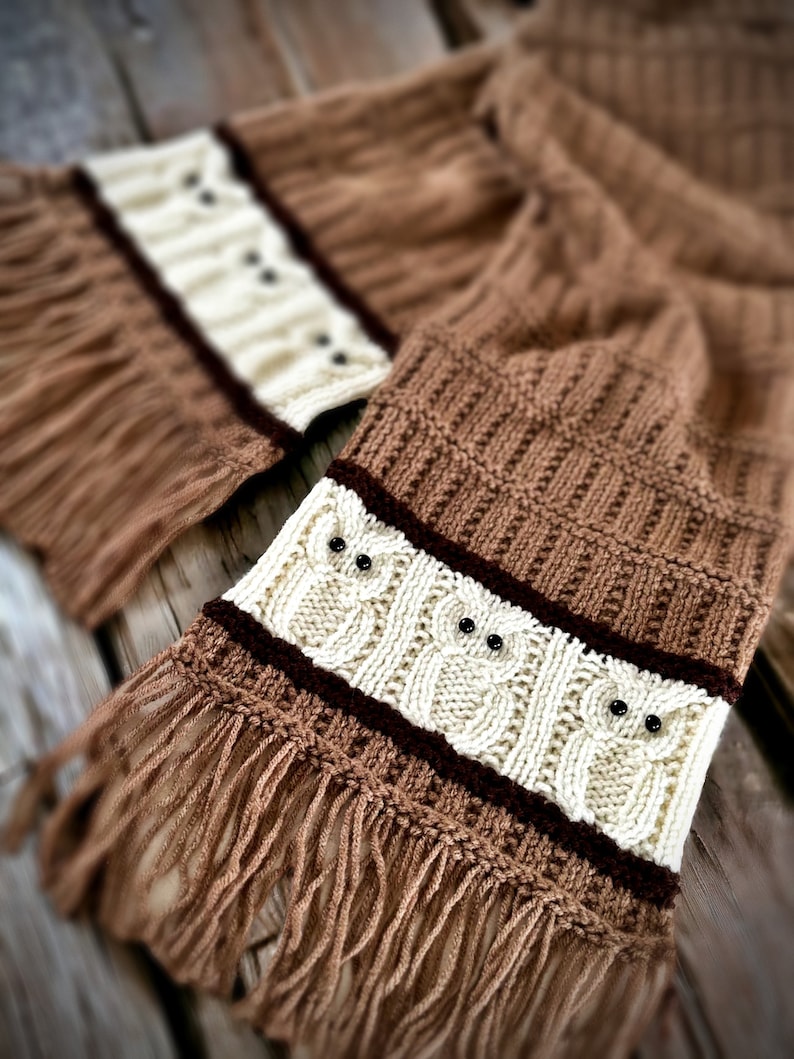 Knitting Pattern - Owl Scarf, Owl Motif, Knit Flat on Straight Needles ...