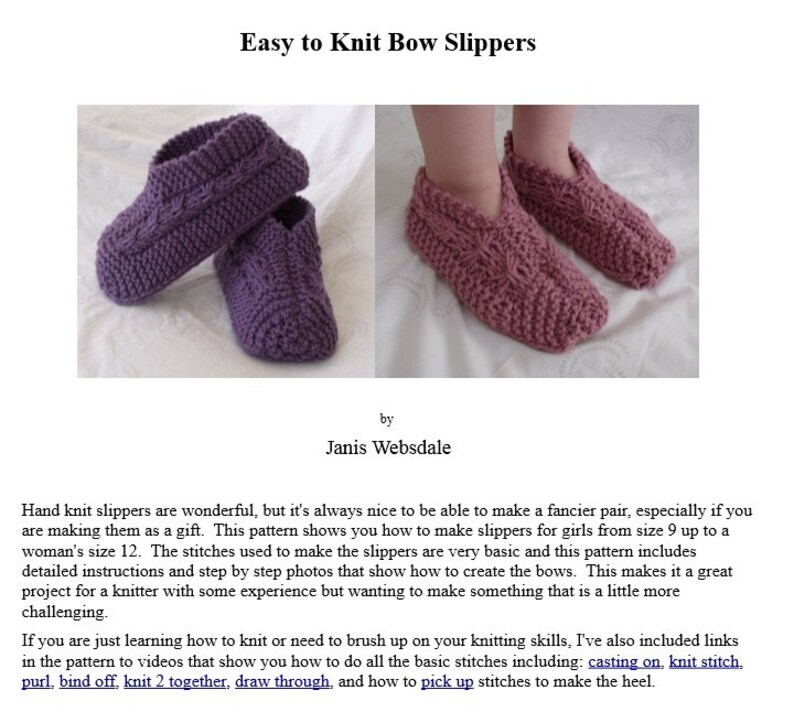 Easy to Knit Bow Slippers Tutorial - Knitting Pattern Phone, Tablet or ...