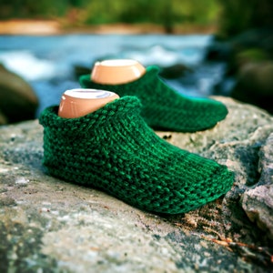 Custom DOUBLE Thick Hand Knit Slippers - Gift for Him - Knitted Bootie ...