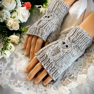 Knitting Pattern - Owl Fingerless Gloves - Cable Owls - Seamless Knit ...