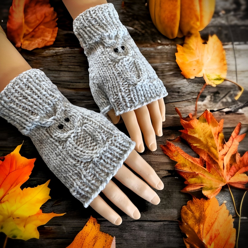 CUSTOM MADE Hand Knit Owl Fingerless Granny Gloves Mittens Mitt - Gift ...
