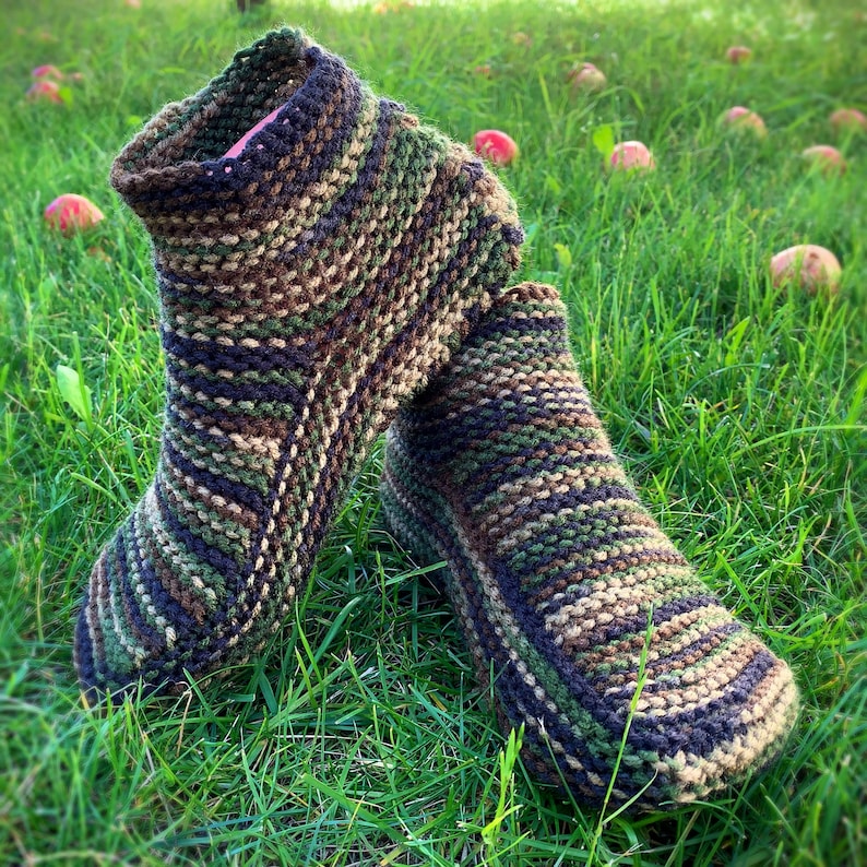 CUSTOM MADE Hand Knit Camo House Slippers - Knitted Slippers - Moccasin ...