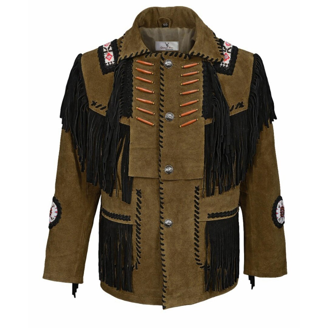 Vintage Western Suede Leather Fringe Jacket With Beadwork, Bullet ...