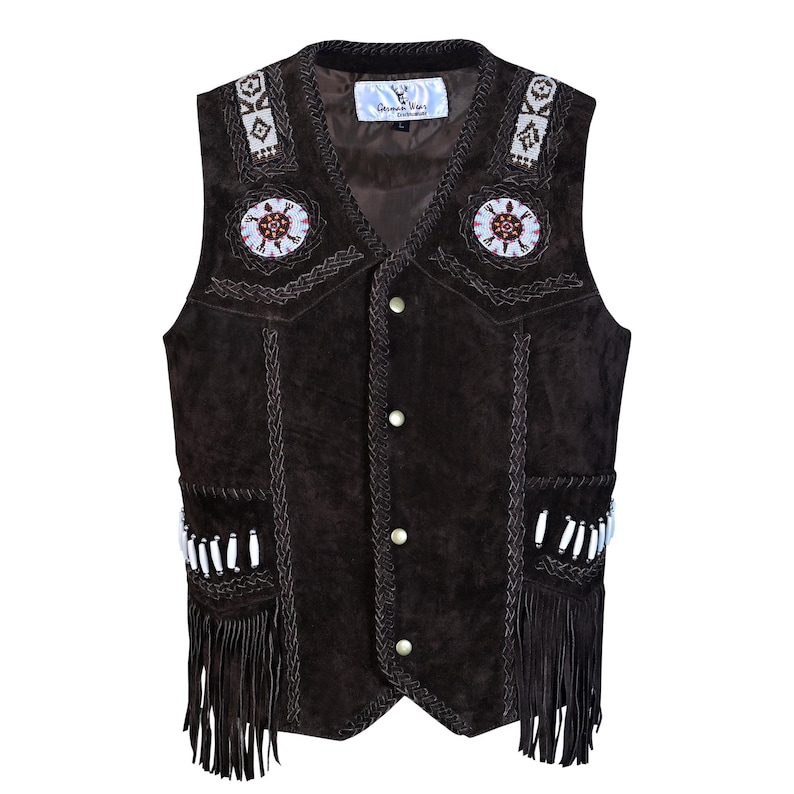 Genuine Suede Leather Western Vest With Fringe and Beaded Accents – Men ...