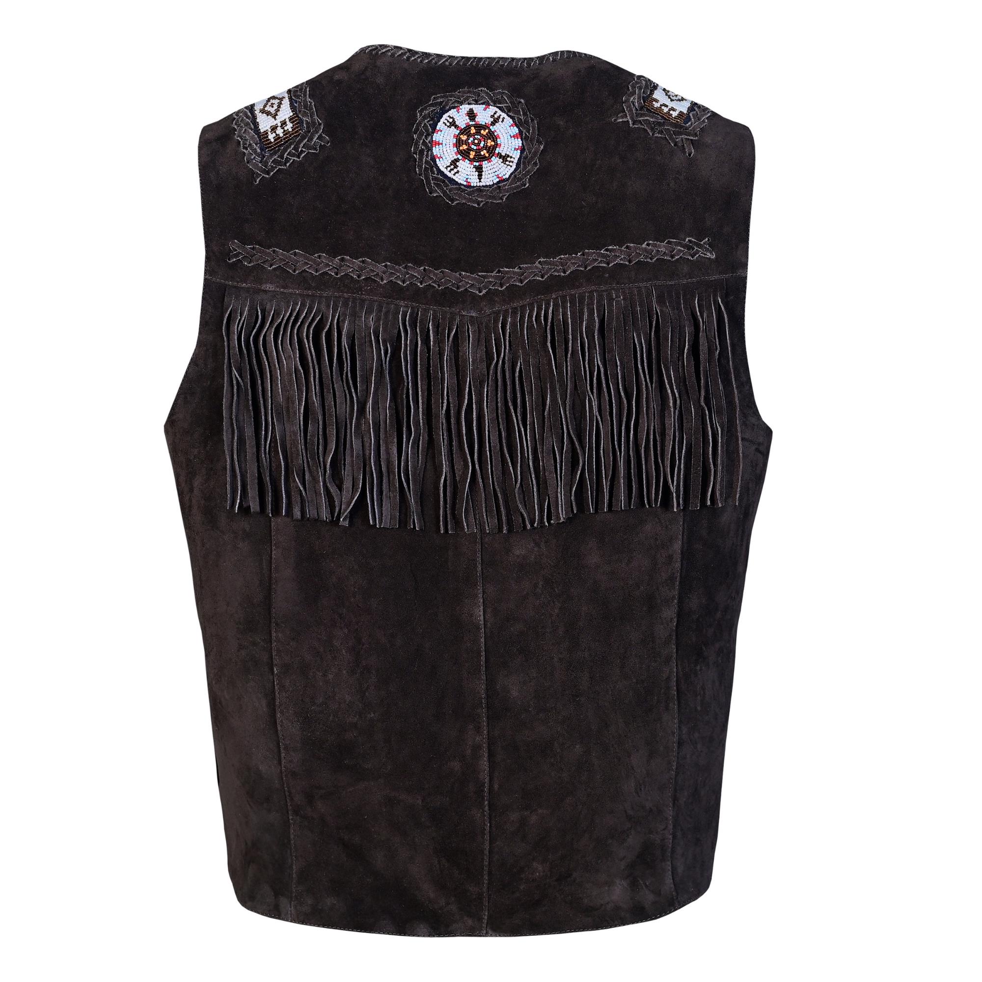 Genuine Suede Leather Western Vest With Fringe and Beaded Accents – Men ...