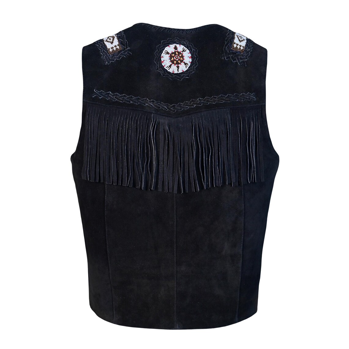 Genuine Suede Leather Western Vest With Fringe and Beaded Accents – Men ...
