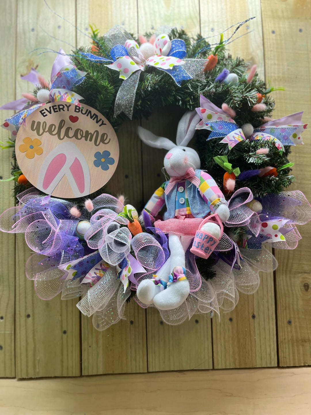 Every Bunny Welcome Wreath, Front Door Bunny Wreath, Carrot Wreath ...