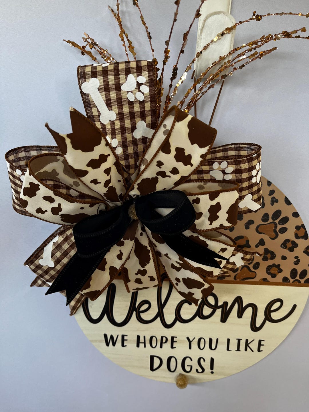 We Hope You Like Dogs Welcome Sign for Front Door With Paw Print Bow - Etsy