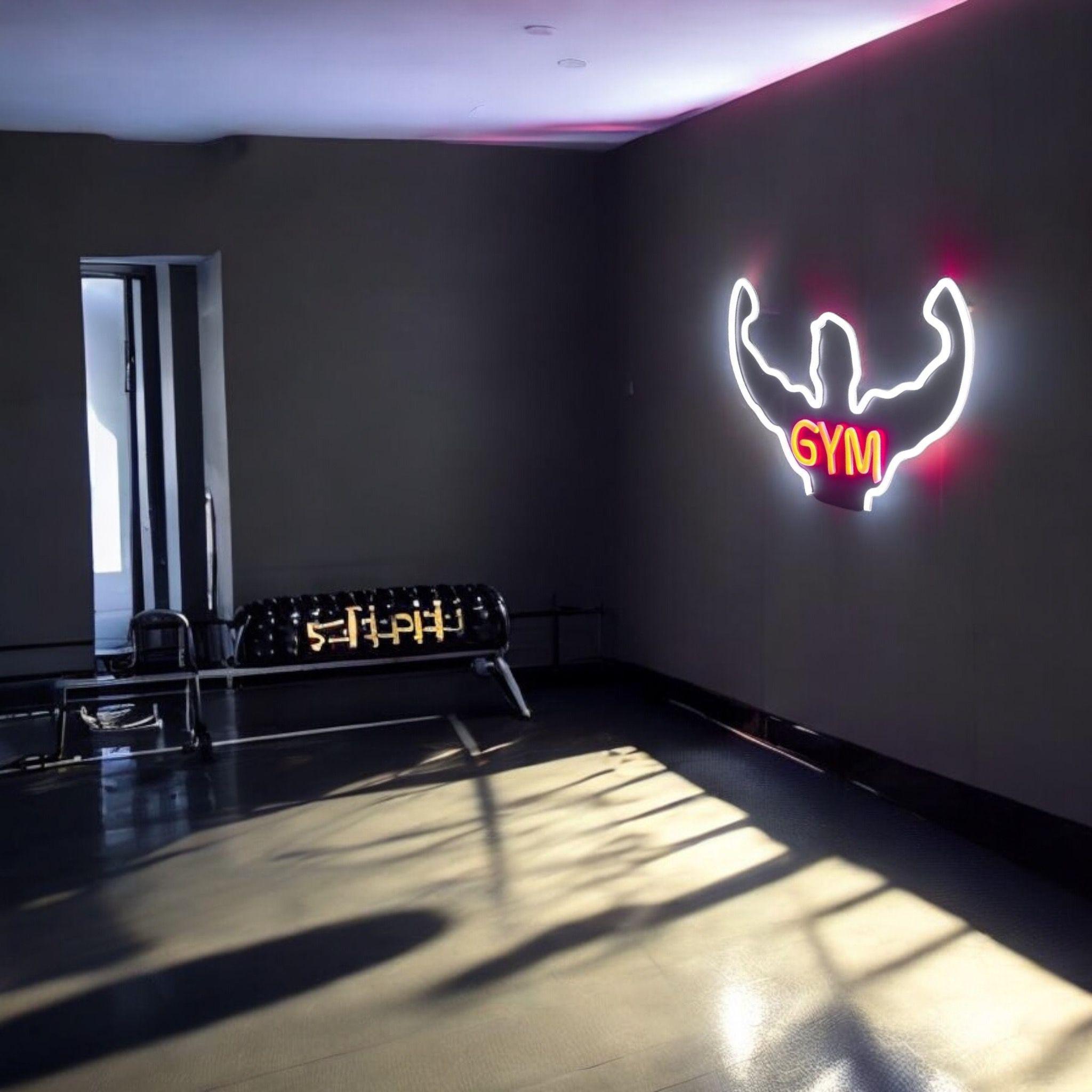 Gym Wall Decor, Gym Lighted Painting, Bodybuilding, Muscular Man Neon ...