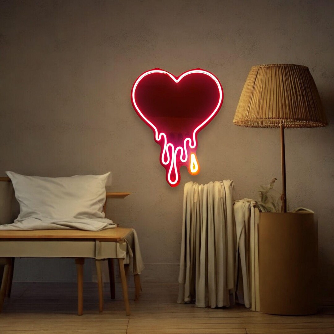 Bleeding Heart Neon Sign | Melting Heart Neon Sign | Custom Heart Neon ...