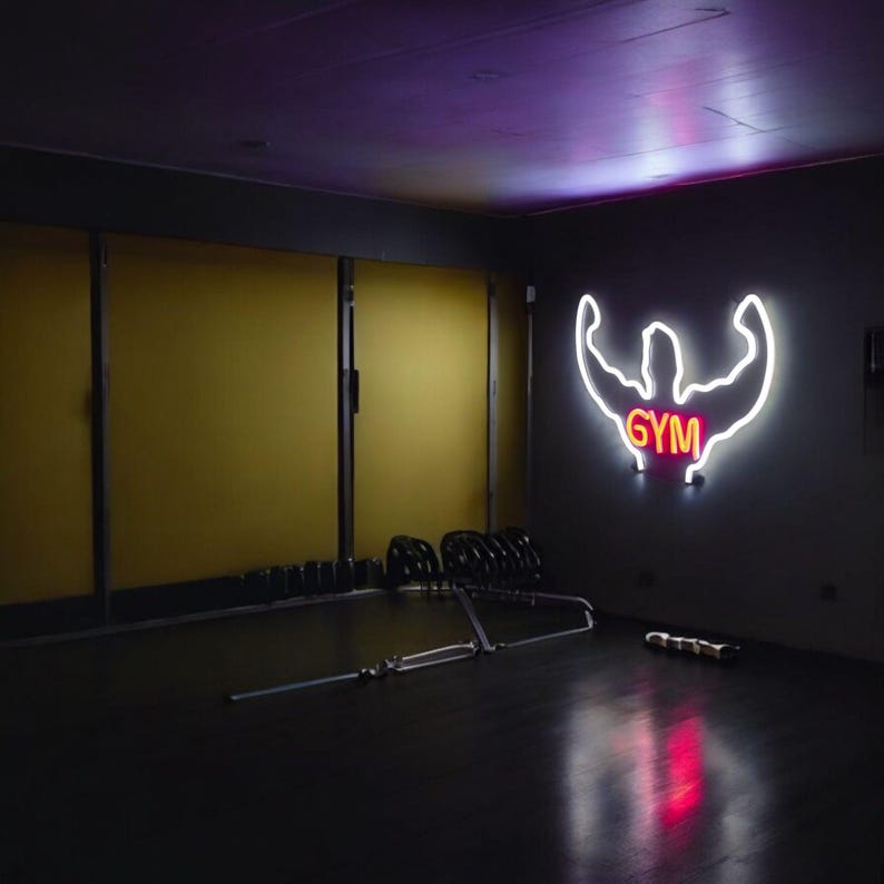 Gym Wall Decor, Gym Lighted Painting, Bodybuilding, Muscular Man Neon ...