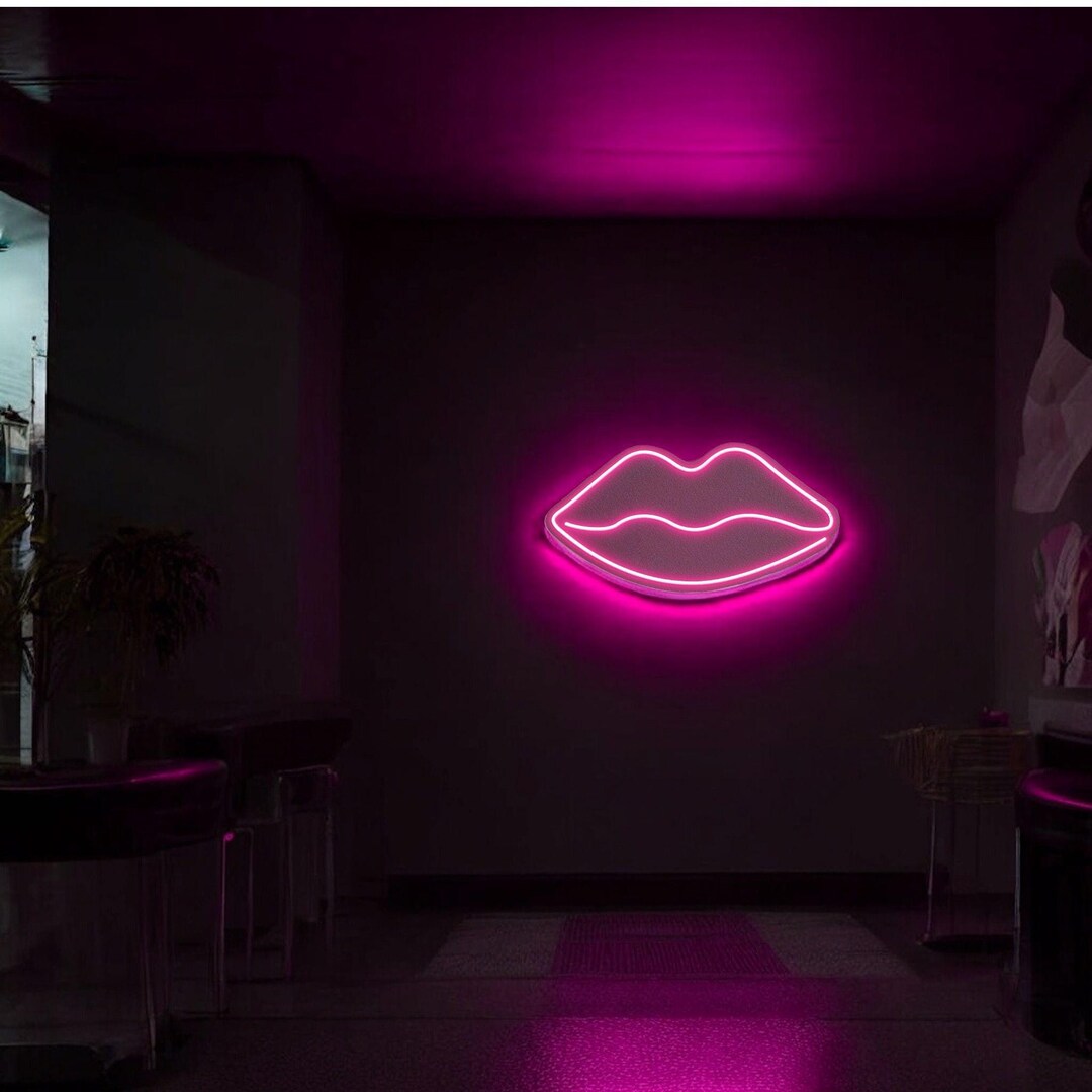 Neon Sign Lips, Neon Sign Kiss, Lips Neon Light, Love Neon Sign, Pink ...