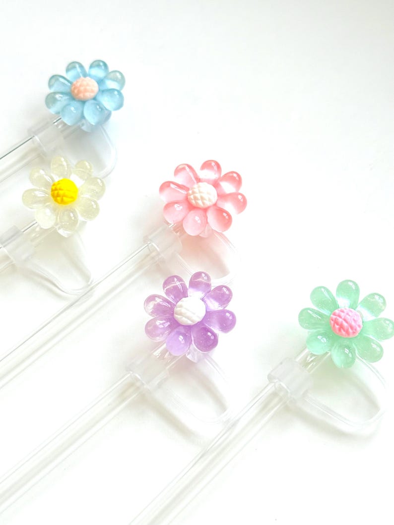 Personalized 10mm Flower Straw Topper: Silicone & Acrylic Tumbler Cup ...