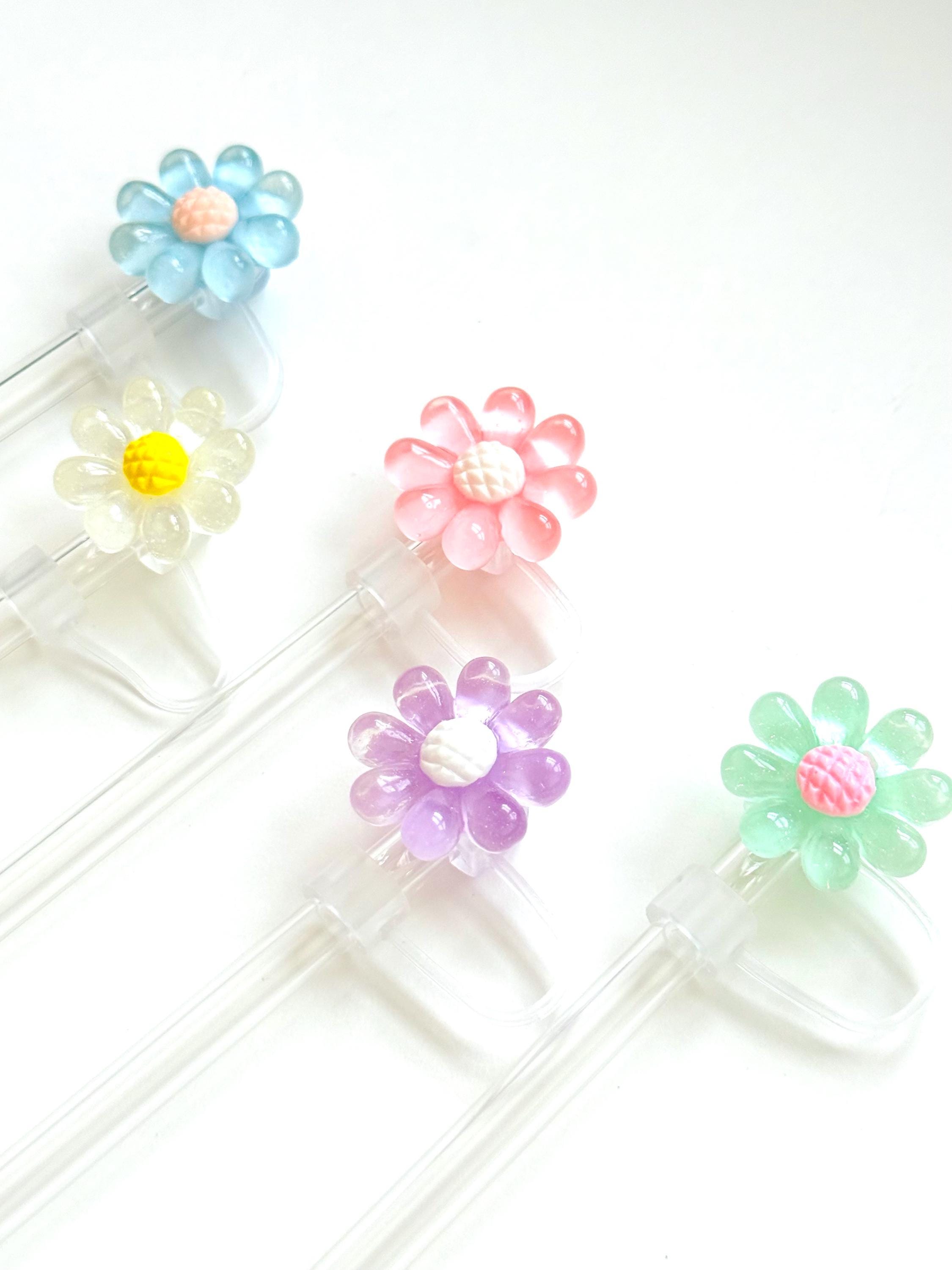 Personalized 10mm Flower Straw Topper: Silicone & Acrylic Tumbler Cup ...