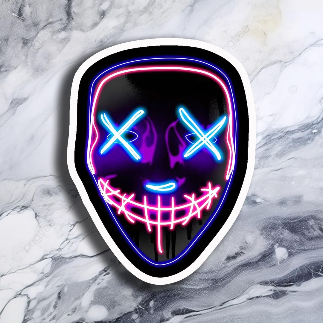 Neon Mask Sticker - Hacker Aesthetic Glow Decal for Laptops and Tech ...