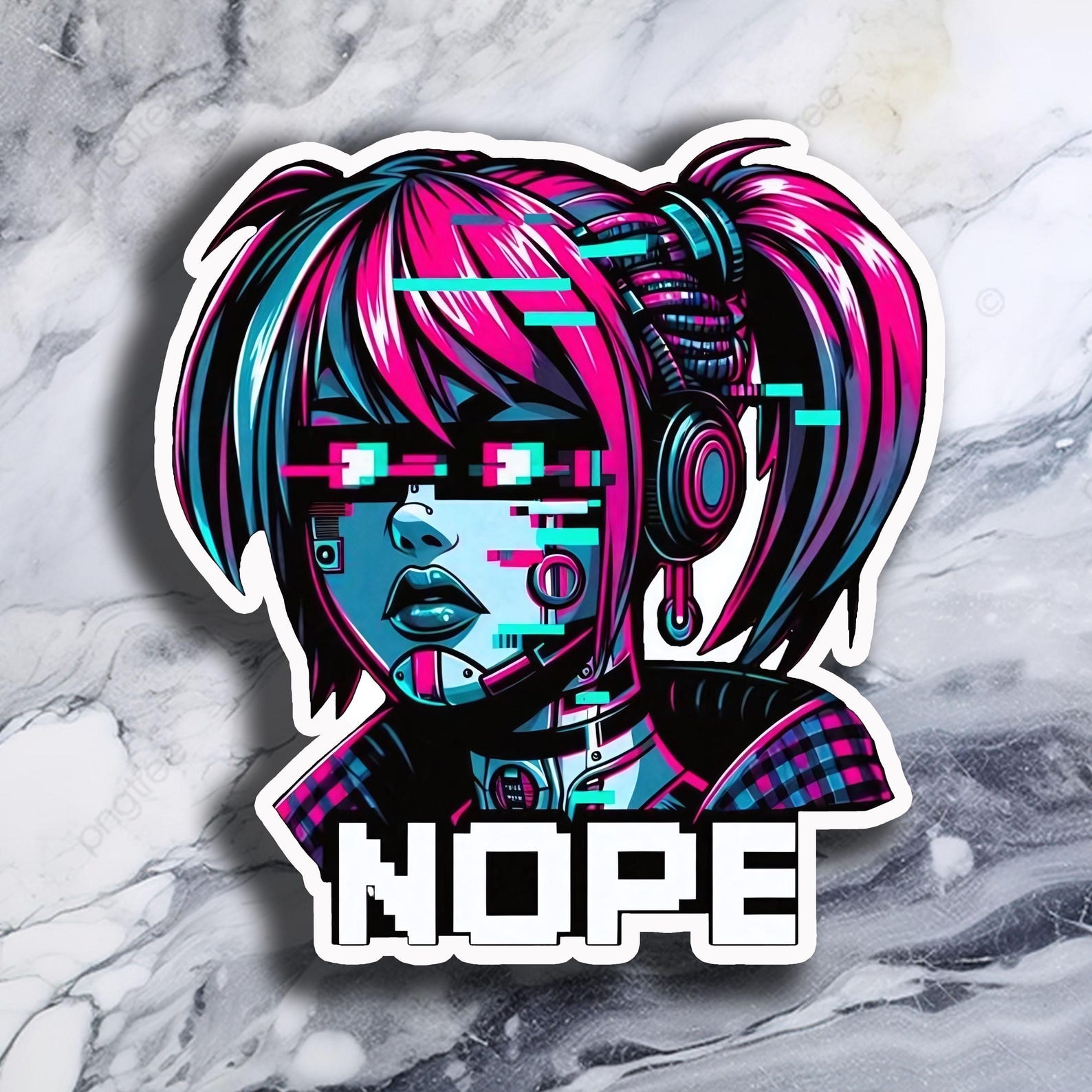 Cyberpunk Nope Sticker | Futuristic Glitch Art Vinyl Decal for Tech ...