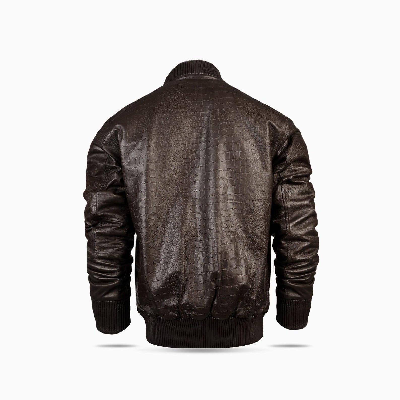 Men's Genuine Leather Bomber Jacket | Crocodile Print Real Leather ...
