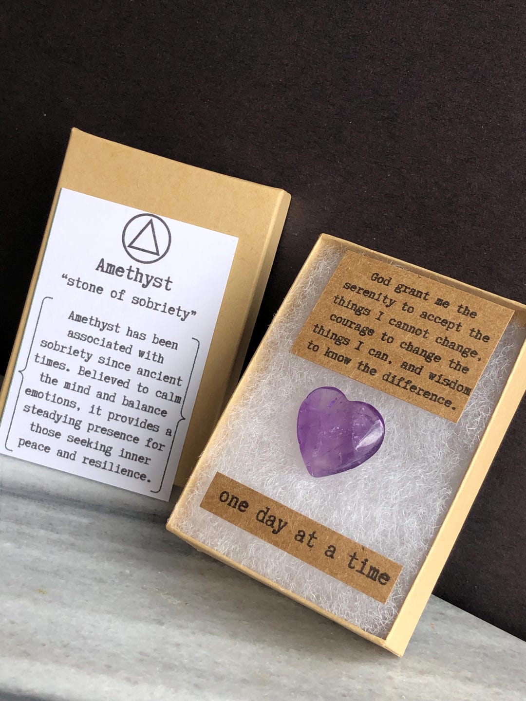 Sobriety Gift Box: Amethyst Heart Stone, Serenity Prayer AA - Etsy