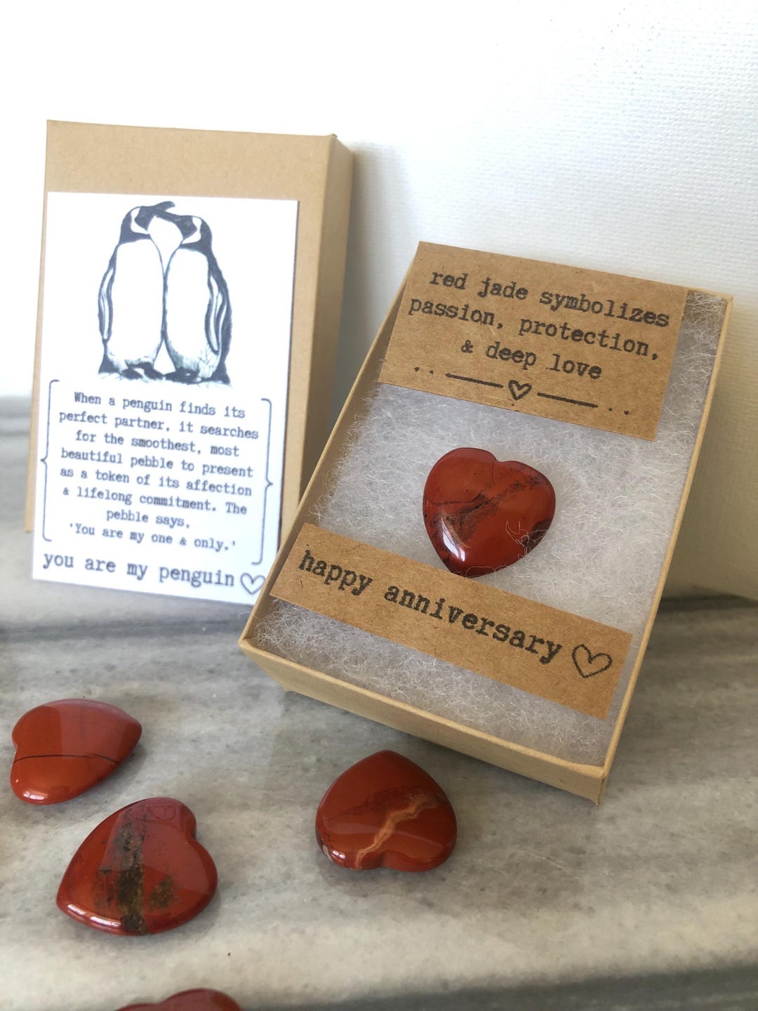 1 Year Anniversary Gift for Him, Penguin Pebble, One Year Dating, Red ...