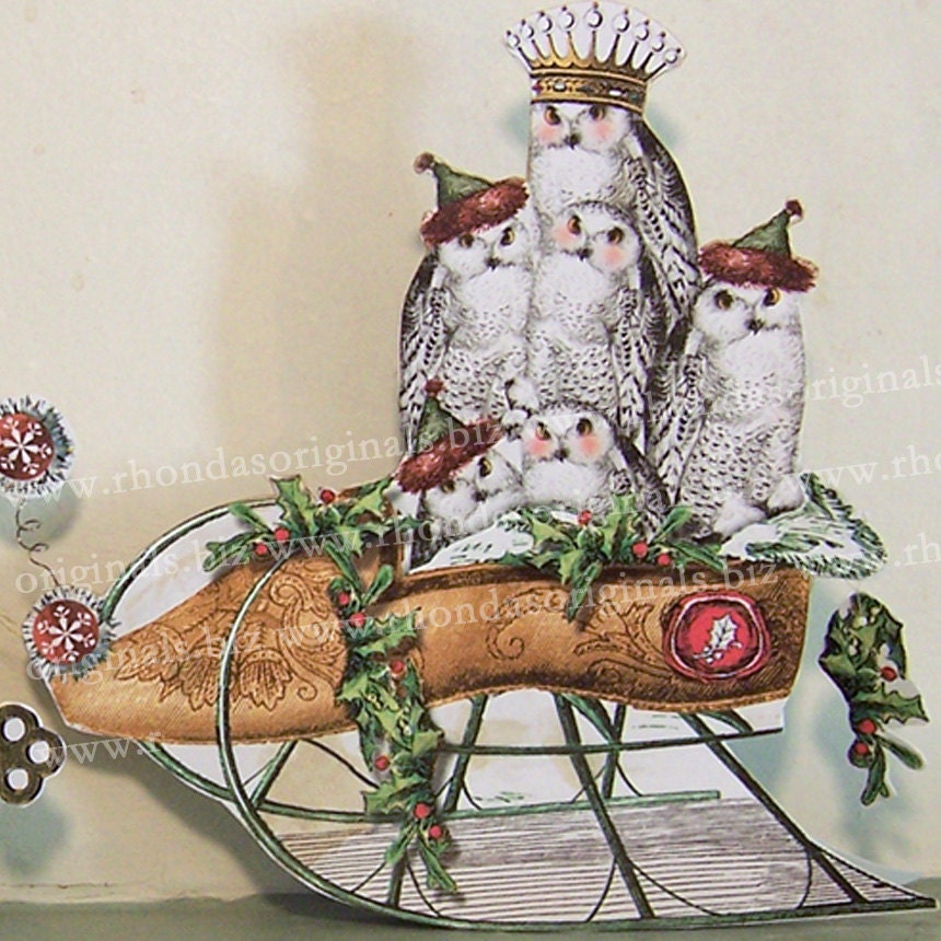 Digital Christmas Decoration Owl Paper Doll or 3D Christmas | Etsy