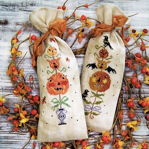 Pumpkin Treat Bags Cross Stitch Pattern – Halloween Raven Design (PDF ...