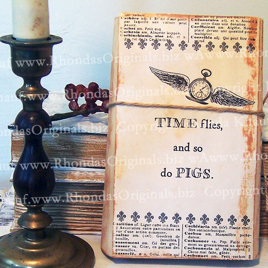 Flying Pig Book Cover Art Rustic Books Pig Gift Junk | Etsy