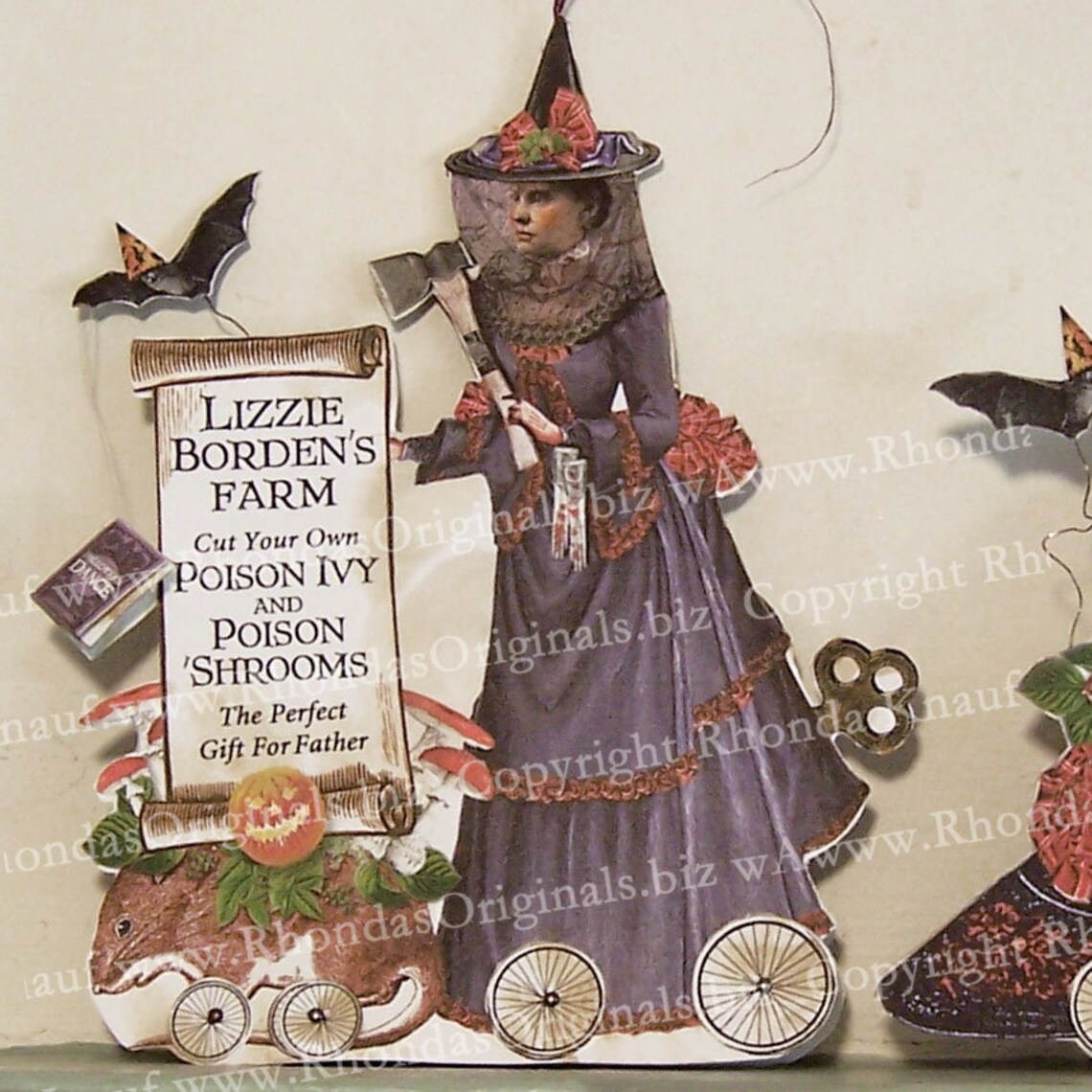 Digital Halloween Decoration Lizzie Borden Paper Doll With Shoe, Bats ...