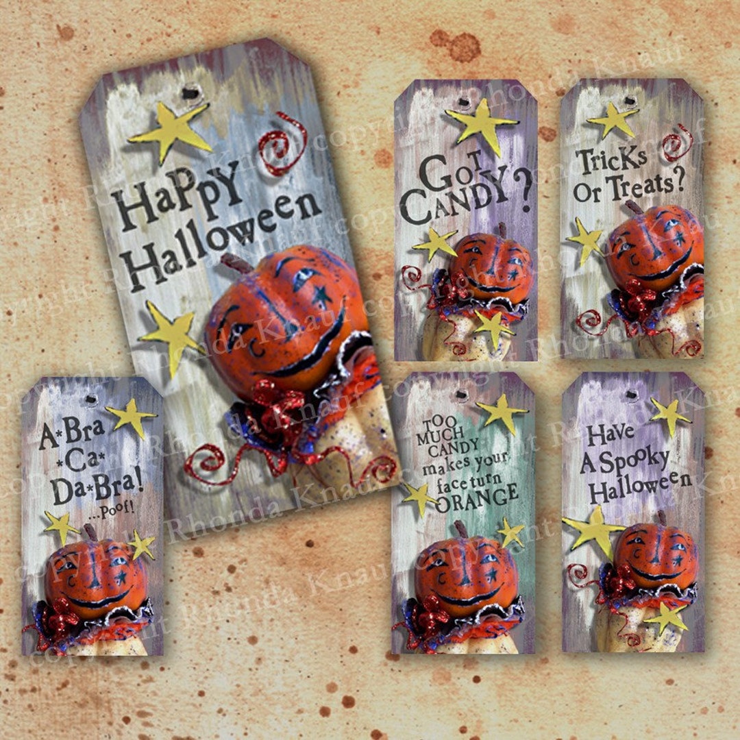 Digital Halloween Tags INSTANT Download Pumpkin Head With Funny Sayings ...