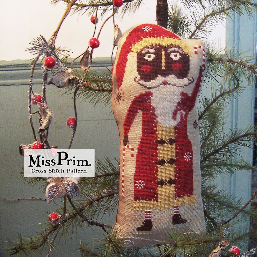 Santa Pillow Pattern - Black Santa Claus - Prim Cross Stitch - Xmas ...