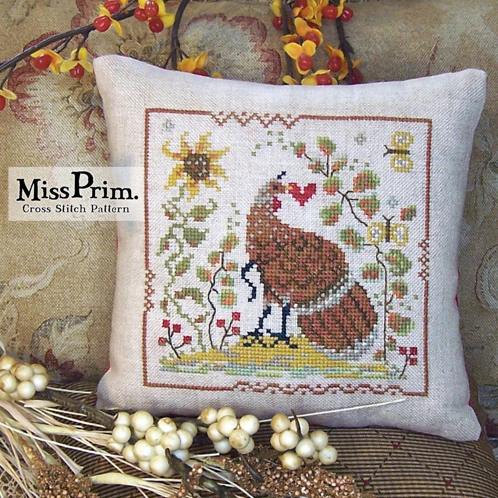 Turkey Love Cross Stitch Pattern – Miss Prim, Fall Decor (PDF Pattern ...