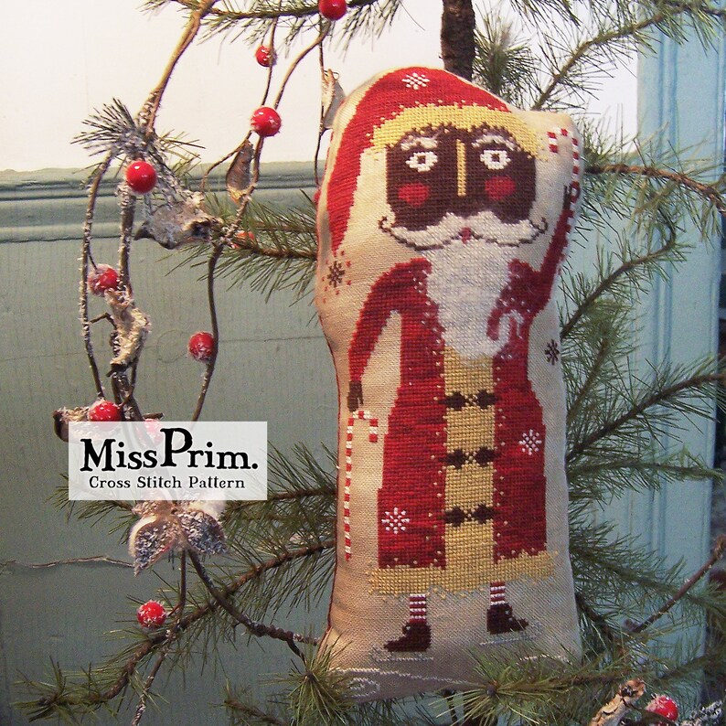 Black Santa Claus Cross Stitch Pattern - Farmhouse Christmas X-stitch ...