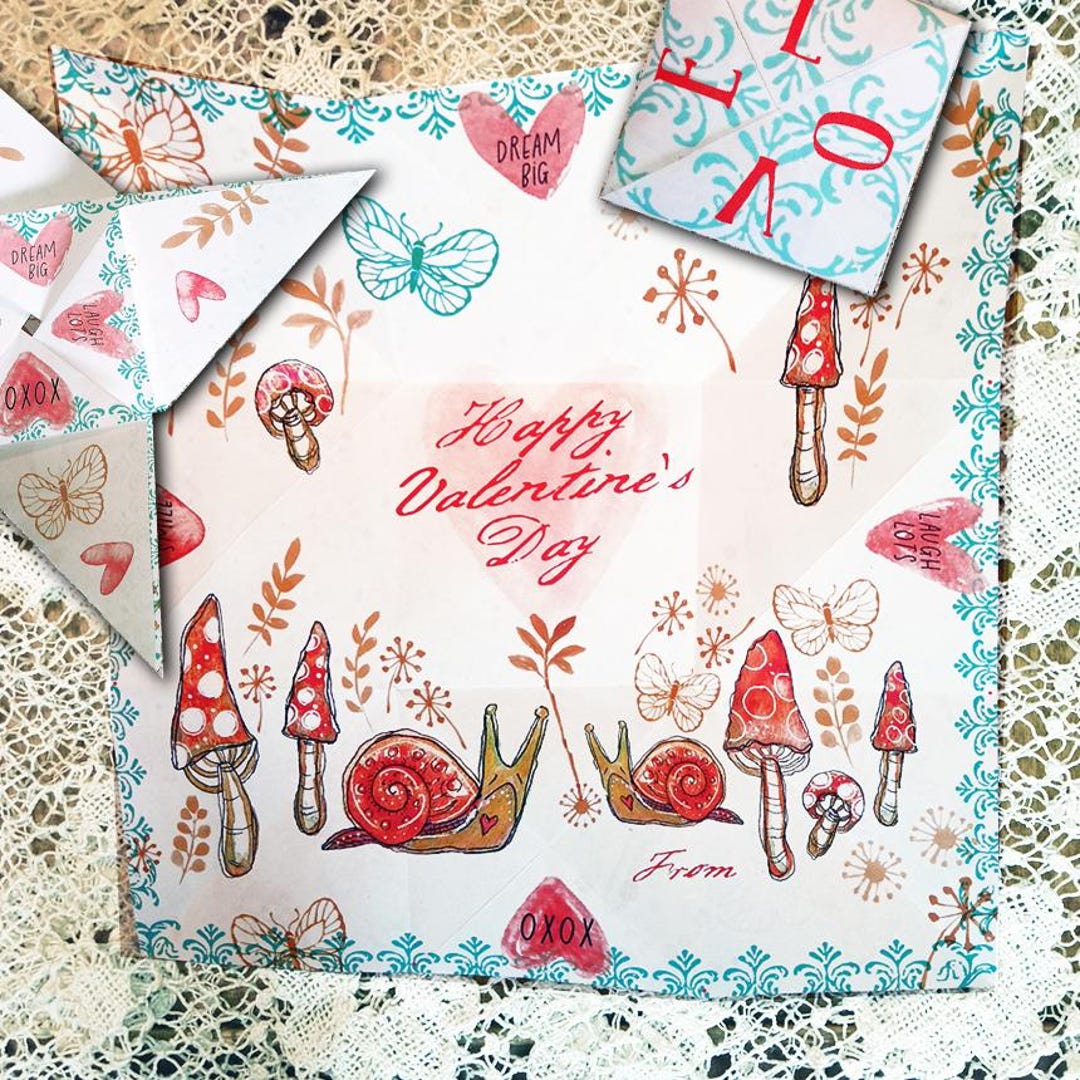 Snail Valentine Cards for Kids – Mushroom Origami Puzzle Purse ...