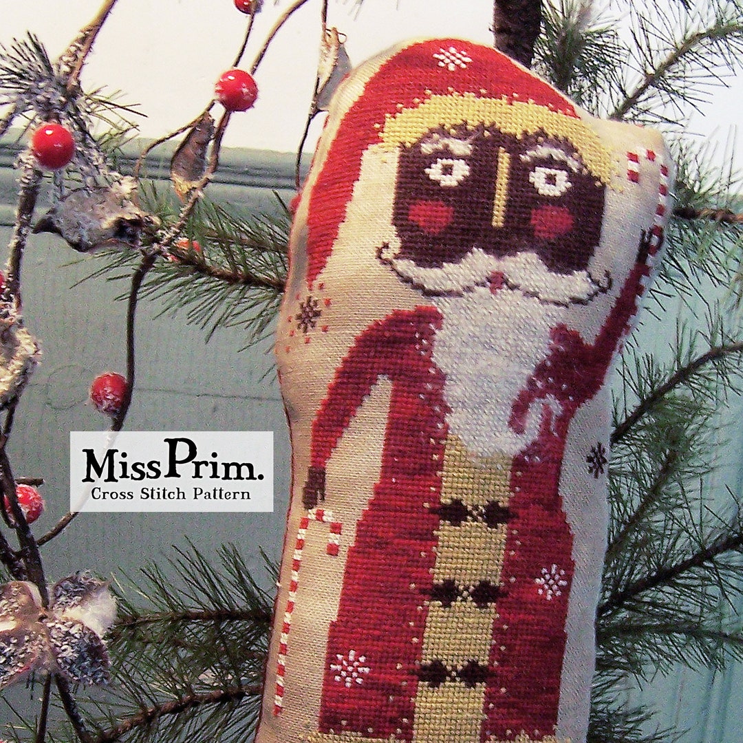 Black Santa Claus Cross Stitch Pattern - Farmhouse Christmas X-stitch ...