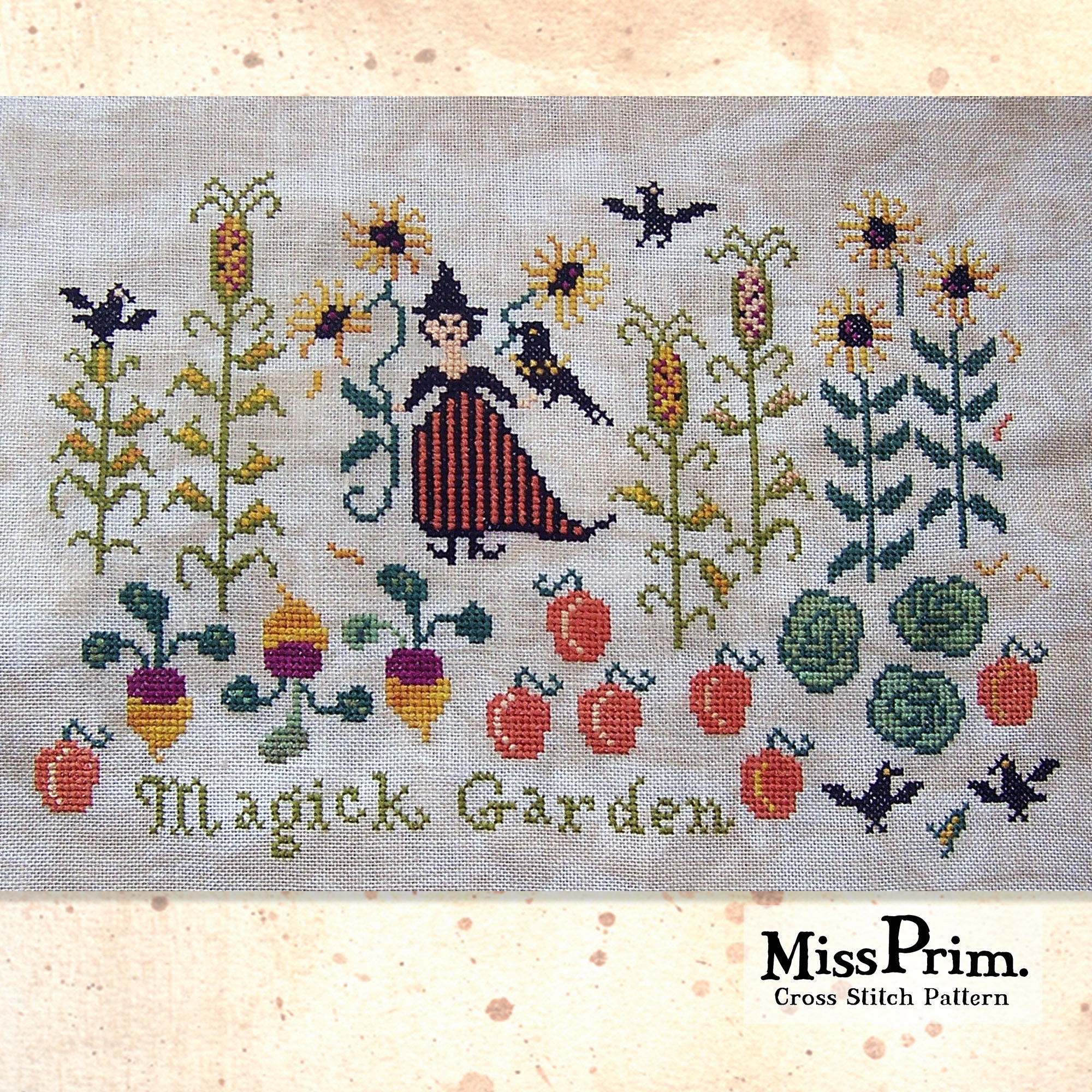 Witch's Magick Garden Cross Stitch Pattern - Vintage Halloween X-stitch ...