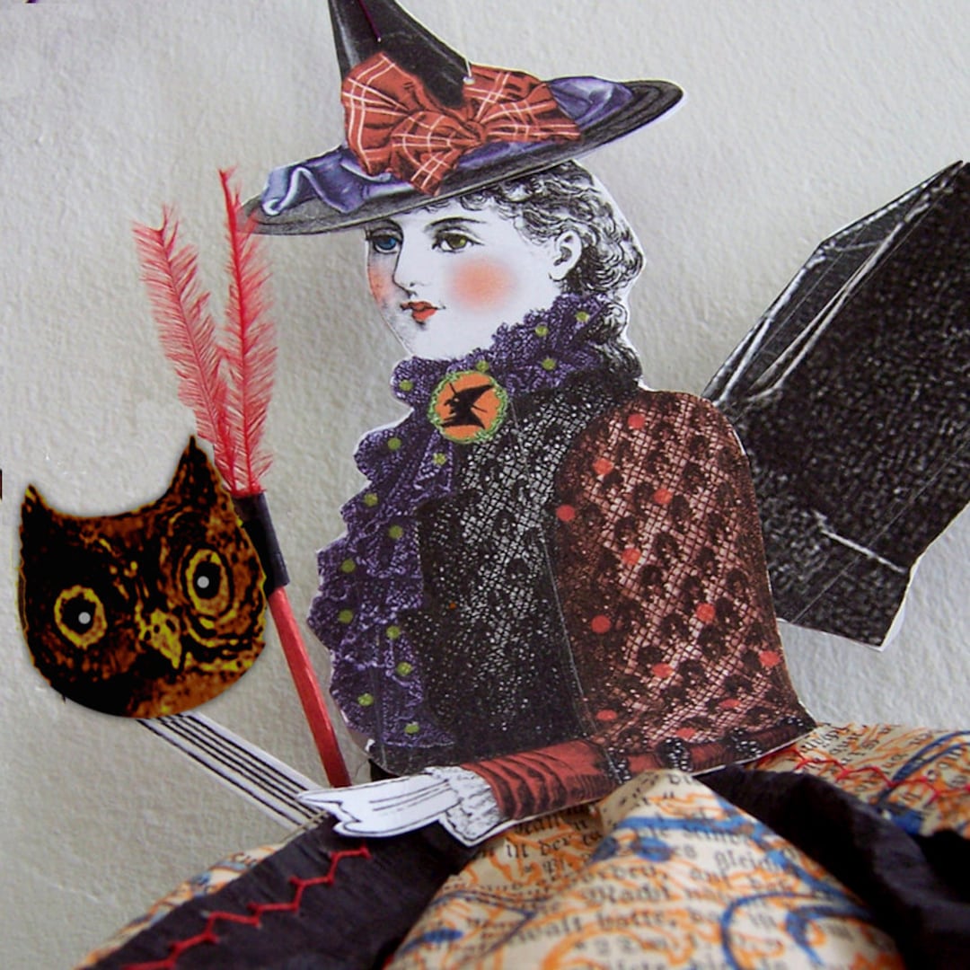 Witch Paper Doll – Halloween Party Decoration, Wings and Broom (digital ...