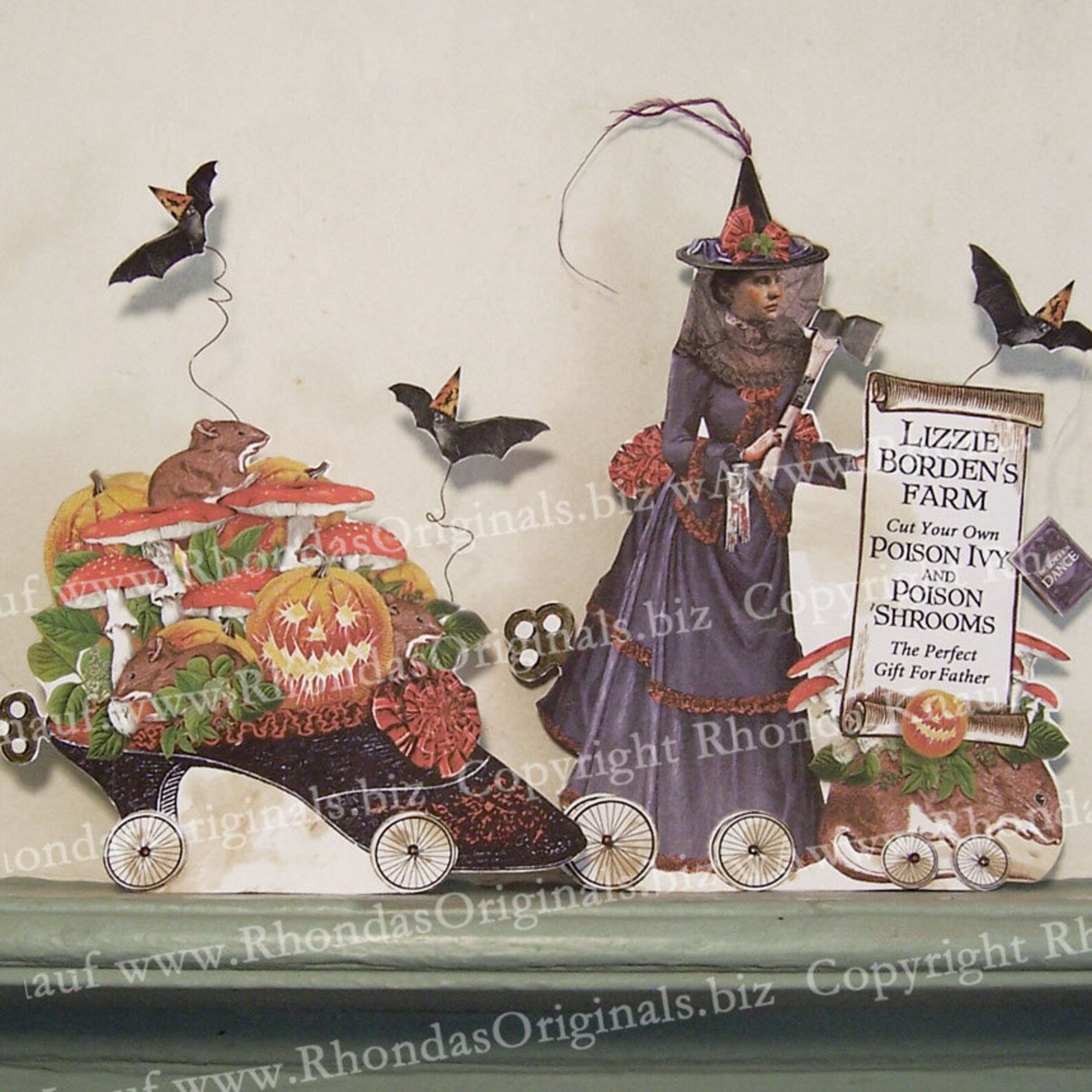 Digital Halloween Decoration Lizzie Borden Paper Doll With Shoe, Bats ...