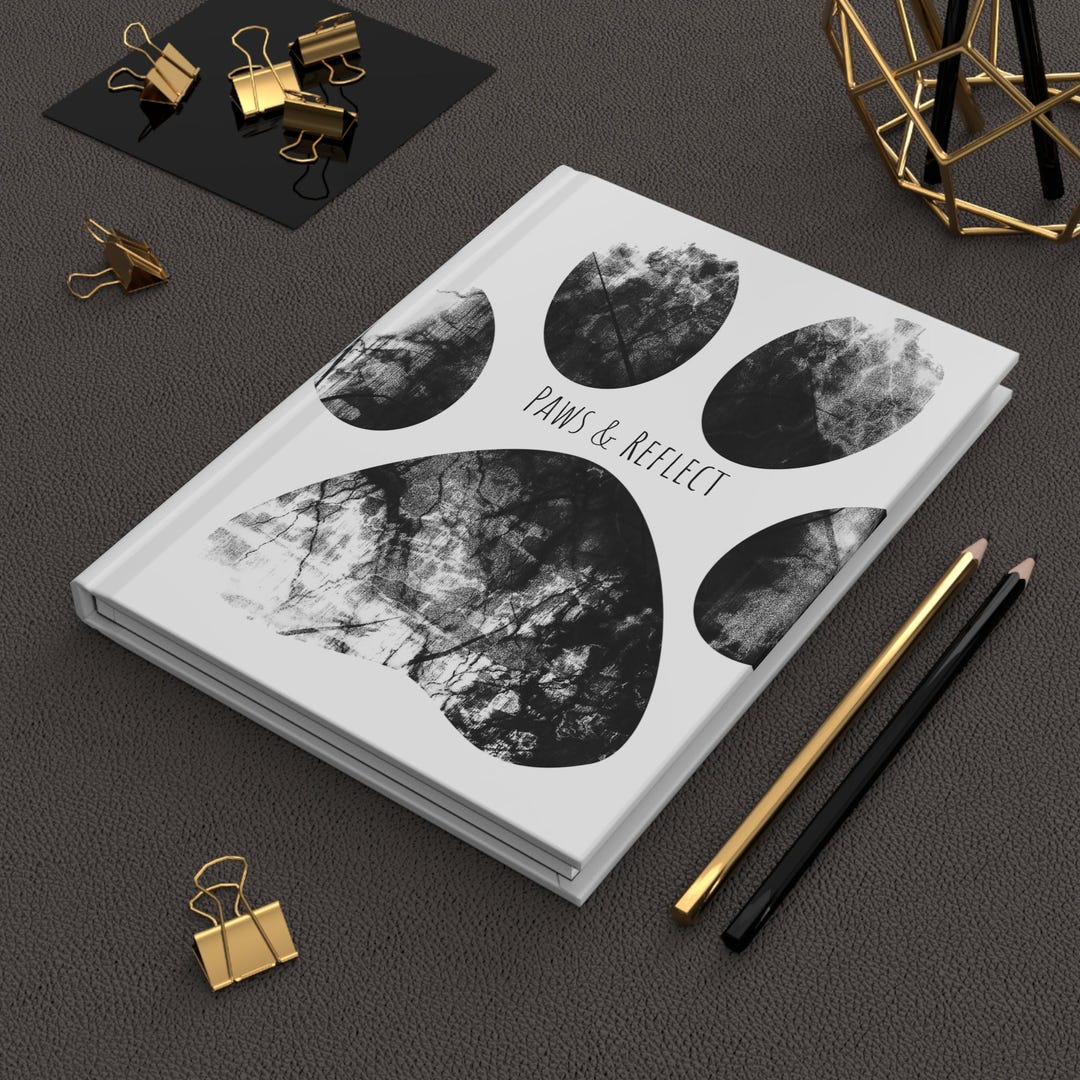 Hardcover Journal Matte, Dog Paw Print Notebook, Paws & Reflect Diary ...