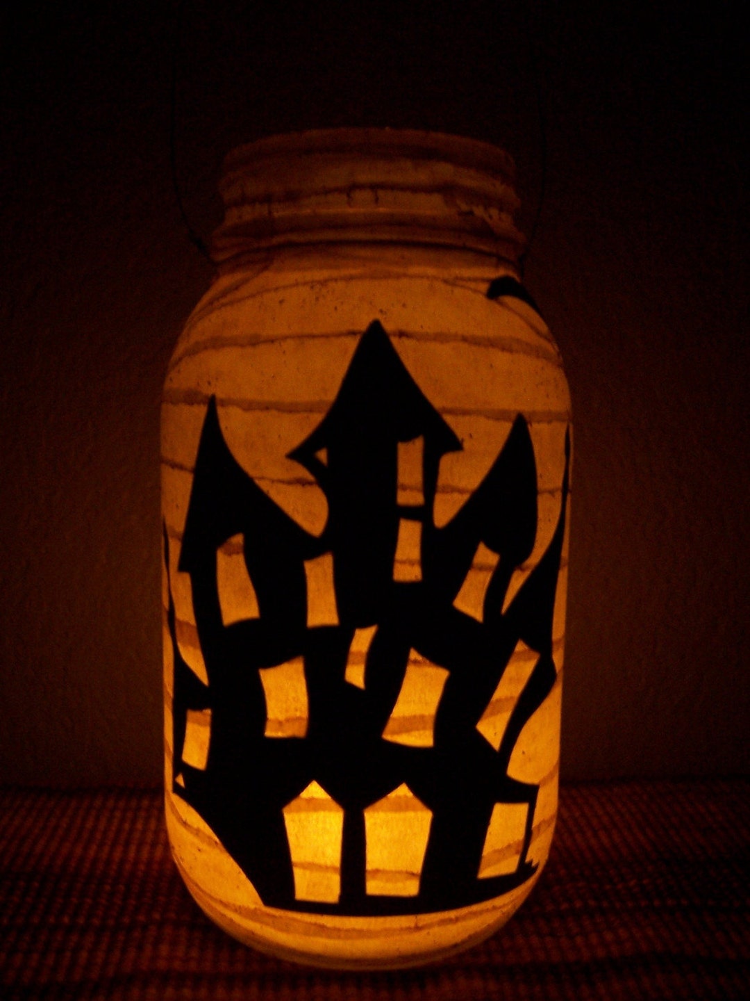 Grungy Primitive Halloween Haunted House Lantern Light Luminary Table ...
