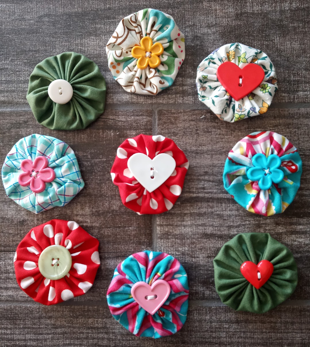 Set of 9 Fabric Yo Yos 2.5" Diameter for Crafts Decorating Quilting ...