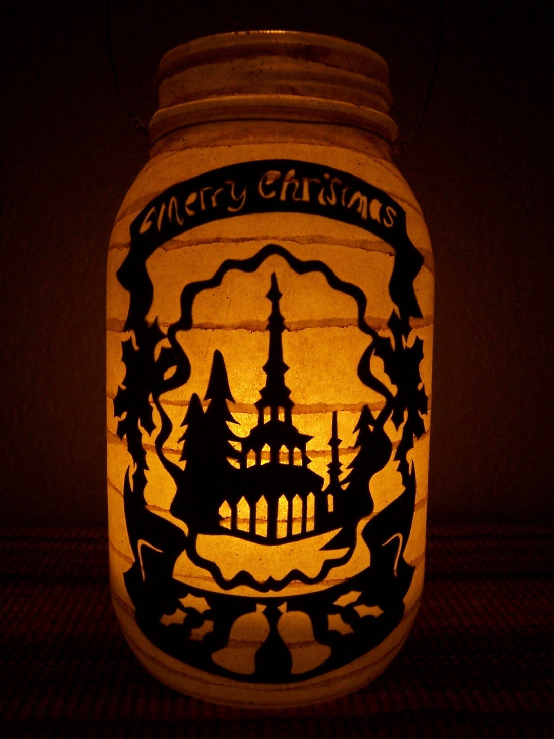 Grungy Primitive Christmas Church Lantern Light Luminary Candle Holder ...