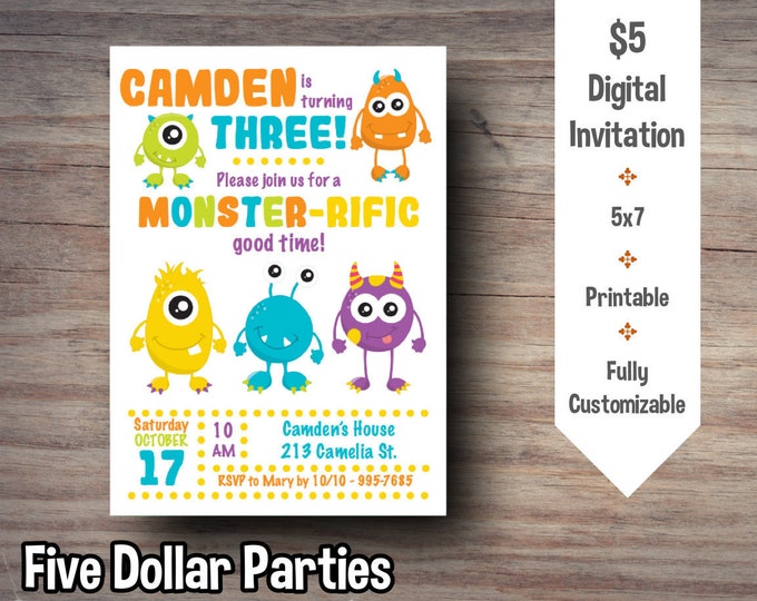 Monster Party Printable Invitation - Etsy