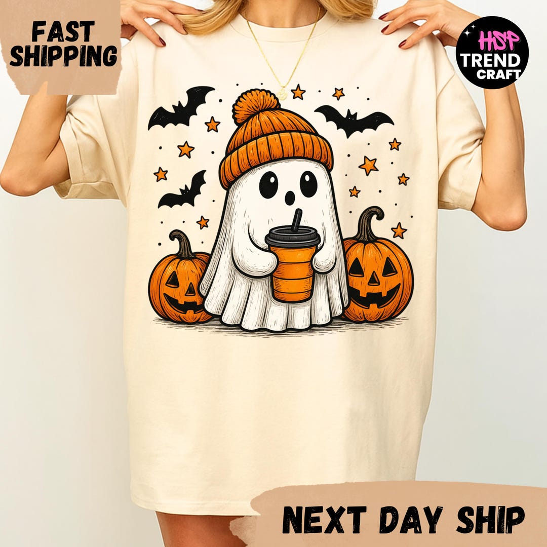 Retro Pumpkin Ghost Shirt Png, Trendy Ghost Coffee Tee, Cute Boo Ghost ...