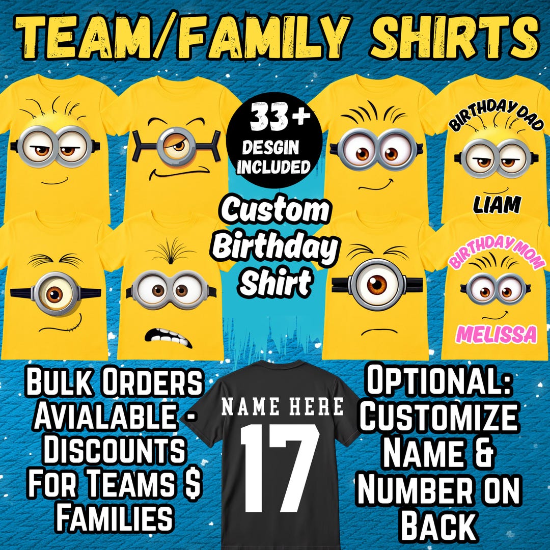 Personalised Minion Family Birthday Shirt, Cute Minion Team Shirt ...