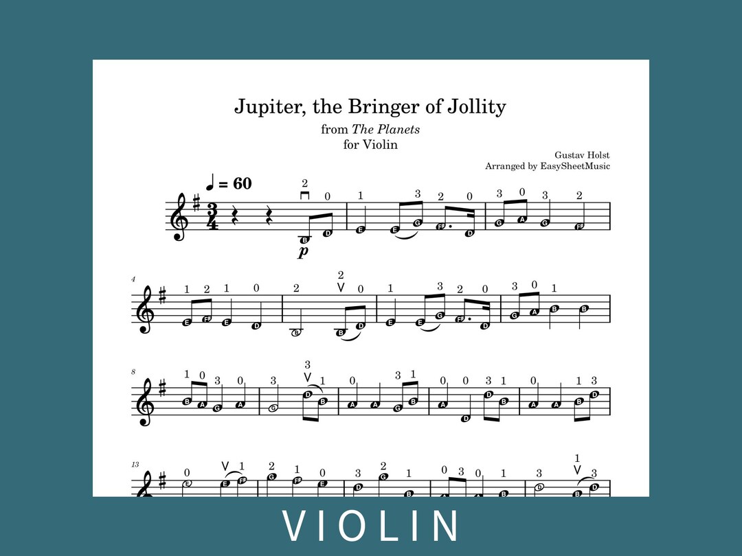 SIMPLIFIED Jupiter, the Bringer of Jollity | EASY Violin Sheet Music ...